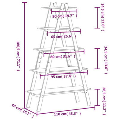 Berkfield 5-Tier Shelf A-shape 110x40x180.5 cm Solid Wood Pine