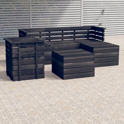 Berkfield 6 Piece Garden Pallet Lounge Set Solid Pinewood Dark Grey ...