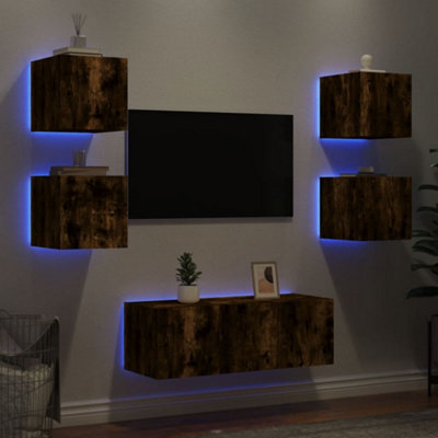 Berkfield 6 Piece TV Wall Units with LED Smoked Oak Engineered Wood
