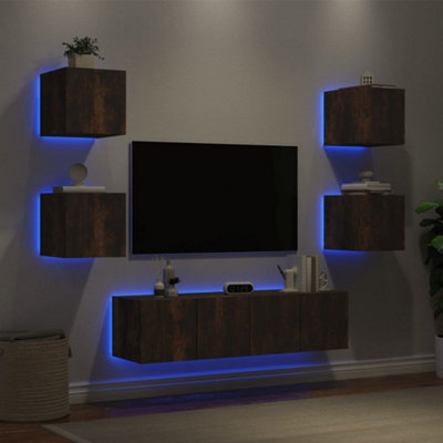 Berkfield 6 Piece TV Wall Units with LED Smoked Oak Engineered Wood