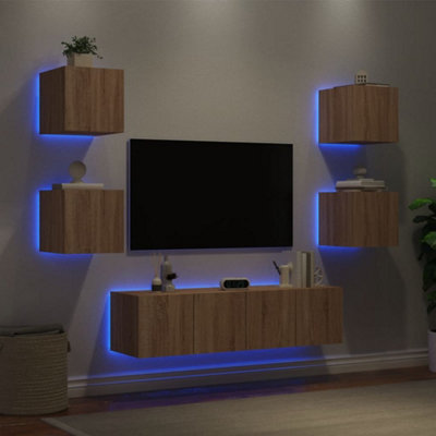 Berkfield 6 Piece TV Wall Units with LED Sonoma Oak Engineered Wood