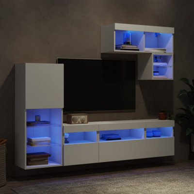 Berkfield 6 Piece TV Wall Units with LED White Engineered Wood