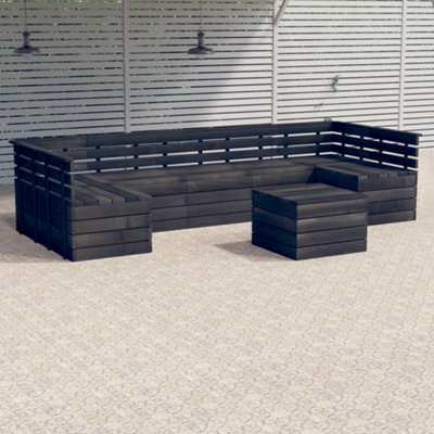 Berkfield 7 Piece Garden Pallet Lounge Set Solid Pinewood Dark Grey ...