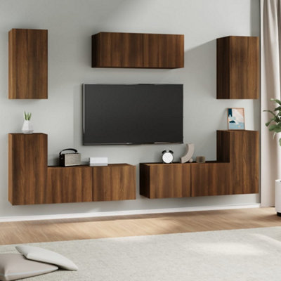 Berkfield 7 Piece TV Cabinet Set Brown Oak Engineered Wood | DIY at B&Q