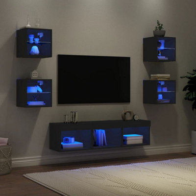 Berkfield 7 Piece TV Wall Units with LED Black Engineered Wood