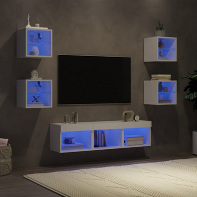 Berkfield 7 Piece TV Wall Units with LED White Engineered Wood