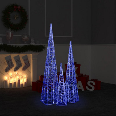 Berkfield Acrylic Decorative LED Light Cone Set Blue 60/90/120cm