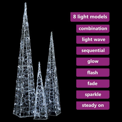Berkfield Acrylic Decorative LED Light Cone Set Cold White 60/90/120cm