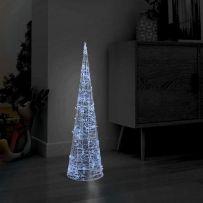 Berkfield Acrylic Decorative Pyramid LED Light Cone Cold White 90 cm ...