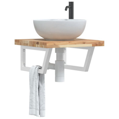Berkfield Basin Shelf Wall Mounted Steel and Solid Wood Acacia