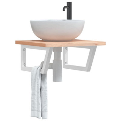 Berkfield Basin Shelf Wall Mounted Steel and Solid Wood Beech