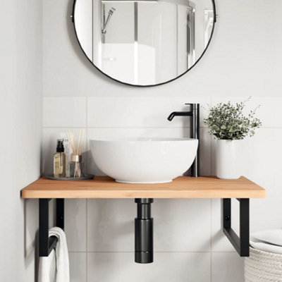 Berkfield Basin Shelf Wall Mounted Steel and Solid Wood Beech