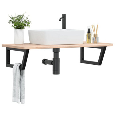 Berkfield Basin Shelf Wall Mounted Steel and Solid Wood Oak