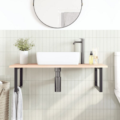 Berkfield Basin Shelf Wall Mounted Steel and Solid Wood Oak