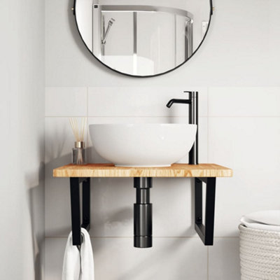 BERKFIELD BASIN SHELF WALL MOUNTED STEEL AND SOLID WOOD OAK