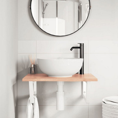 Berkfield Basin Shelf Wall Mounted Steel and Solid Wood Oak