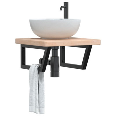 Berkfield Basin Shelf Wall Mounted Steel and Solid Wood Oak
