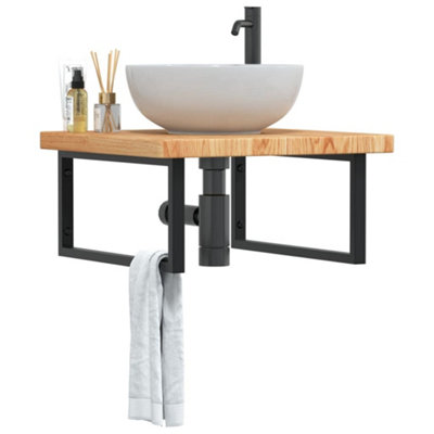Berkfield Basin Shelf Wall Mounted Steel and Solid Wood Oak