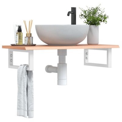 Berkfield Basin Shelf Wall Mounted Steel and Solid Wood Oak