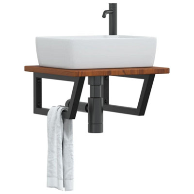 Berkfield Basin Shelf Wall Mounted Steel and Solid Wood Oak