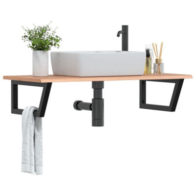 Berkfield Basin Shelf Wall Mounted Steel and Solid Wood Oak