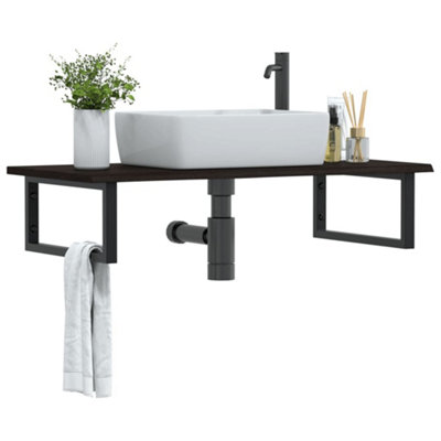 Berkfield Basin Shelf Wall Mounted Steel and Solid Wood Oak
