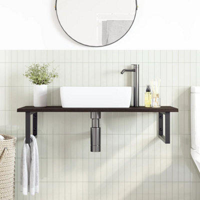 Berkfield Basin Shelf Wall Mounted Steel and Solid Wood Oak