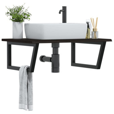 Berkfield Basin Shelf Wall Mounted Steel and Solid Wood Oak