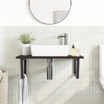 Berkfield Basin Shelf Wall Mounted Steel and Solid Wood Oak