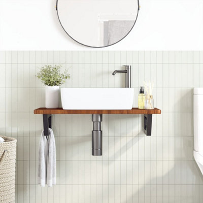 Berkfield Basin Shelf Wall Mounted Steel and Solid Wood Oak