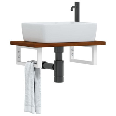 Berkfield Basin Shelf Wall Mounted Steel and Solid Wood Oak