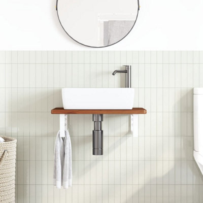 Berkfield Basin Shelf Wall Mounted Steel and Solid Wood Oak