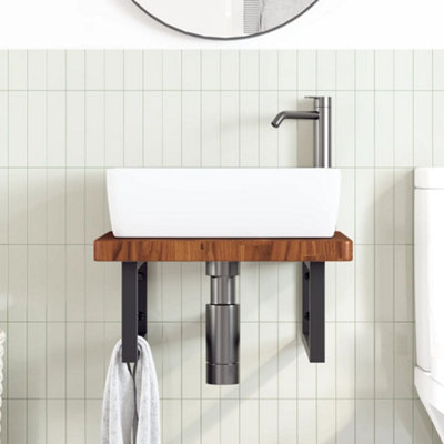 Berkfield Basin Shelf Wall Mounted Steel and Solid Wood Oak