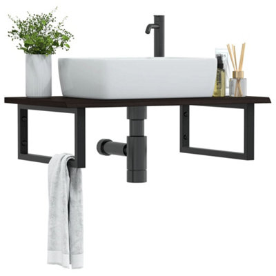 Berkfield Basin Shelf Wall Mounted Steel and Solid Wood Oak