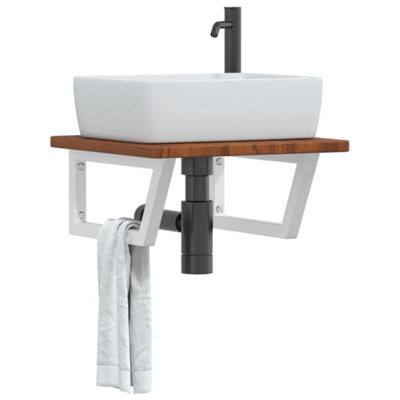 Berkfield Basin Shelf Wall Mounted Steel and Solid Wood Oak