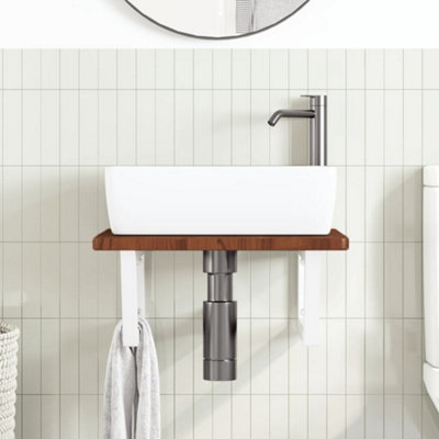 Berkfield Basin Shelf Wall Mounted Steel and Solid Wood Oak