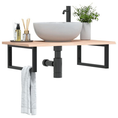 Berkfield Basin Shelf Wall Mounted Steel and Solid Wood Oak