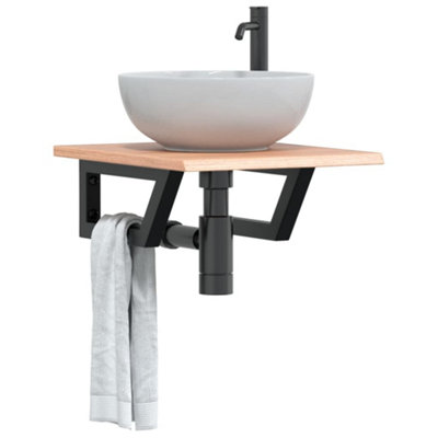 Berkfield Basin Shelf Wall Mounted Steel and Solid Wood Oak