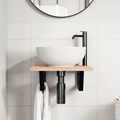 Berkfield Basin Shelf Wall Mounted Steel and Solid Wood Oak