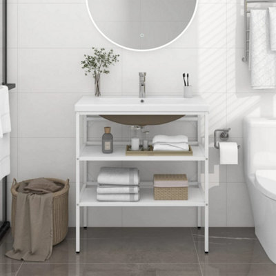 Berkfield Bathroom Washbasin Frame with Built-in Basin White Iron