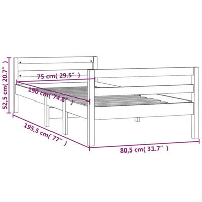 Berkfield Bed Frame Black 75x190 cm 2FT6 Small Single Solid Wood Pine