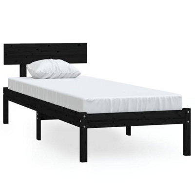 Berkfield Bed Frame Black Solid Wood 75x190 cm Small Single