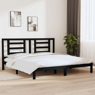 Berkfield Bed Frame Black Solid Wood Pine 200x200 cm | DIY at B&Q