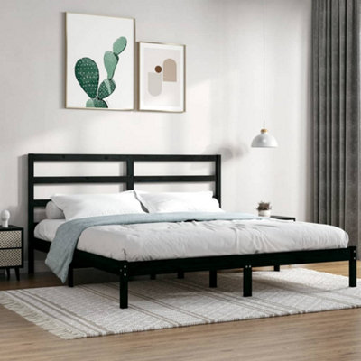 Berkfield Bed Frame Black Solid Wood Pine 200x200 cm | DIY at B&Q