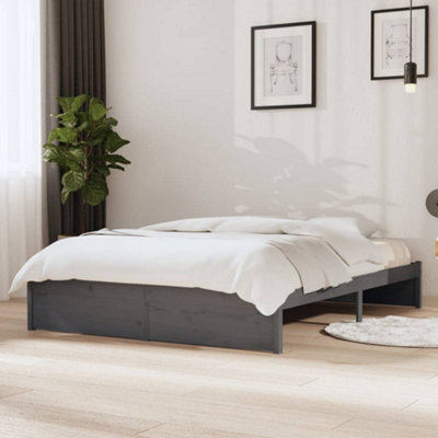 Berkfield Bed Frame Grey Solid Wood 135x190 cm Double | DIY at B&Q