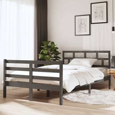 Berkfield Bed Frame Grey Solid Wood 140x200 cm 4FT6 Double | DIY at B&Q