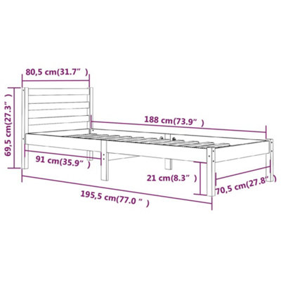 Berkfield Bed Frame Solid Wood Pine 75x190 cm Small Single