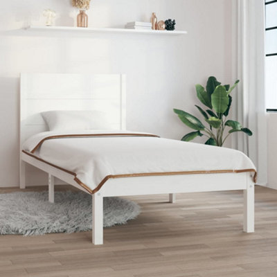 Berkfield Bed Frame White Solid Wood 75x190 cm 2FT6 Small Single