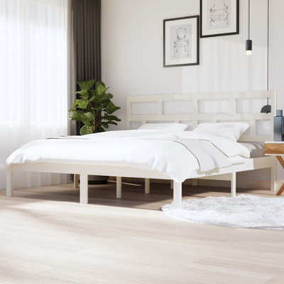 Berkfield Bed Frame White Solid Wood Pine 200x200 cm | DIY at B&Q