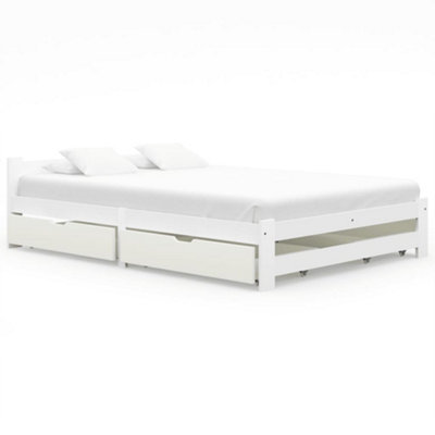 Berkfield Bed Frame with 4 Drawers White Solid Pinewood 140x200 cm